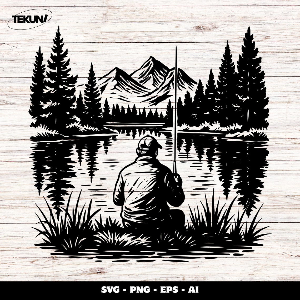 Man Fishing SVG: Lake Nature Scene (digital Download) - Etsy
