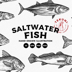 Saltwater Fish Hand-drawn Illustration Bundle, Fish Vector File ...