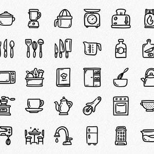 Kitchen Icons, Doodle Hand-drawn Illustration SVG, PNG - Instant ...