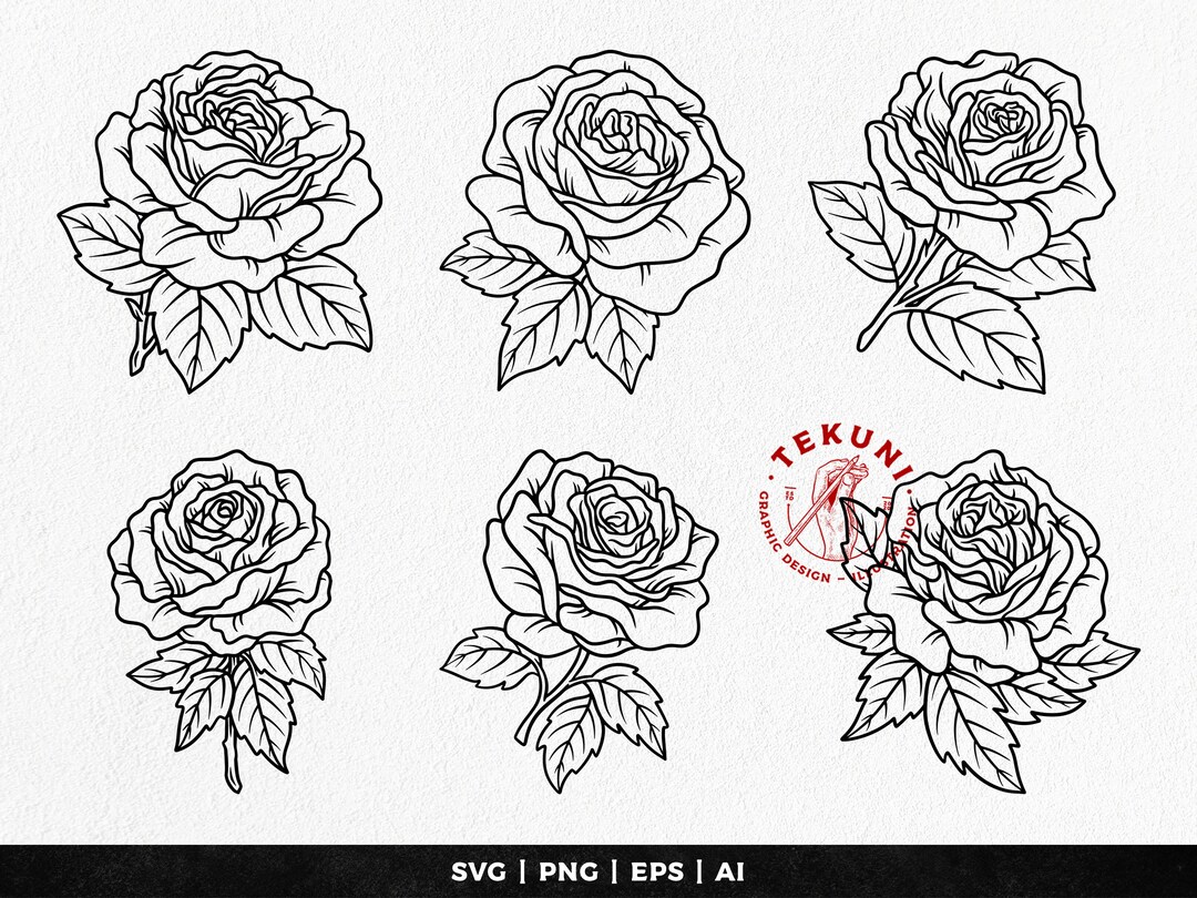 Set of Rose Svg Line Art - Instant Download - Etsy