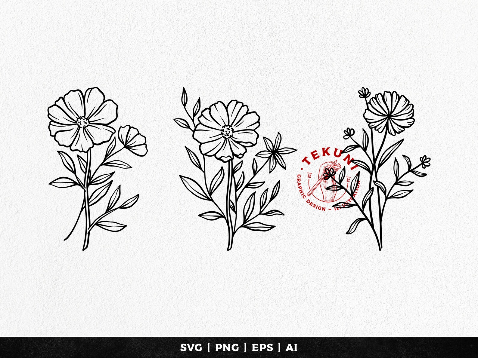 Set of Hand Drawn Flower Svg, Wildflower Png Instant Download - Etsy