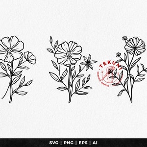 Set of Hand Drawn Flower Svg, Wildflower Png - Instant Download - Etsy