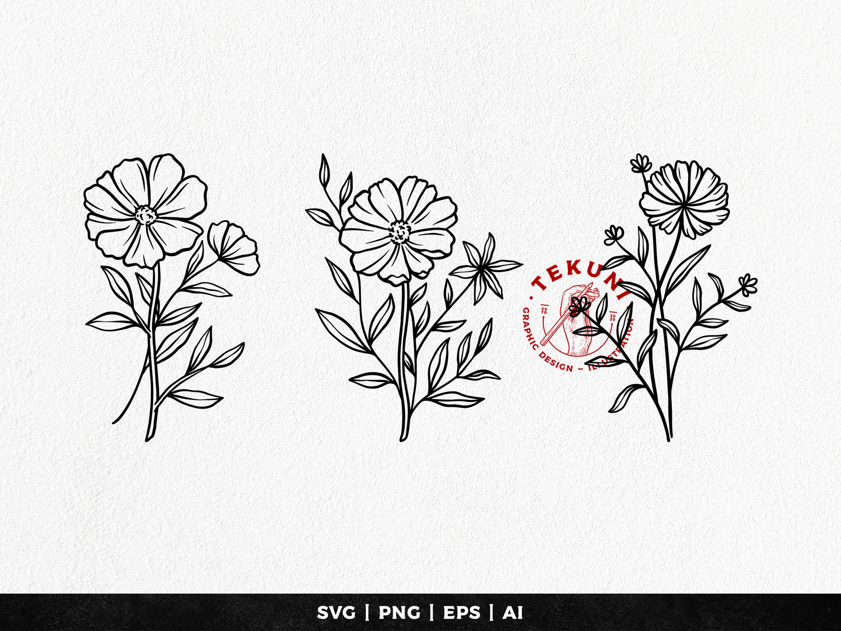 Set of Hand Drawn Flower Svg, Wildflower Png - Instant Download - Etsy