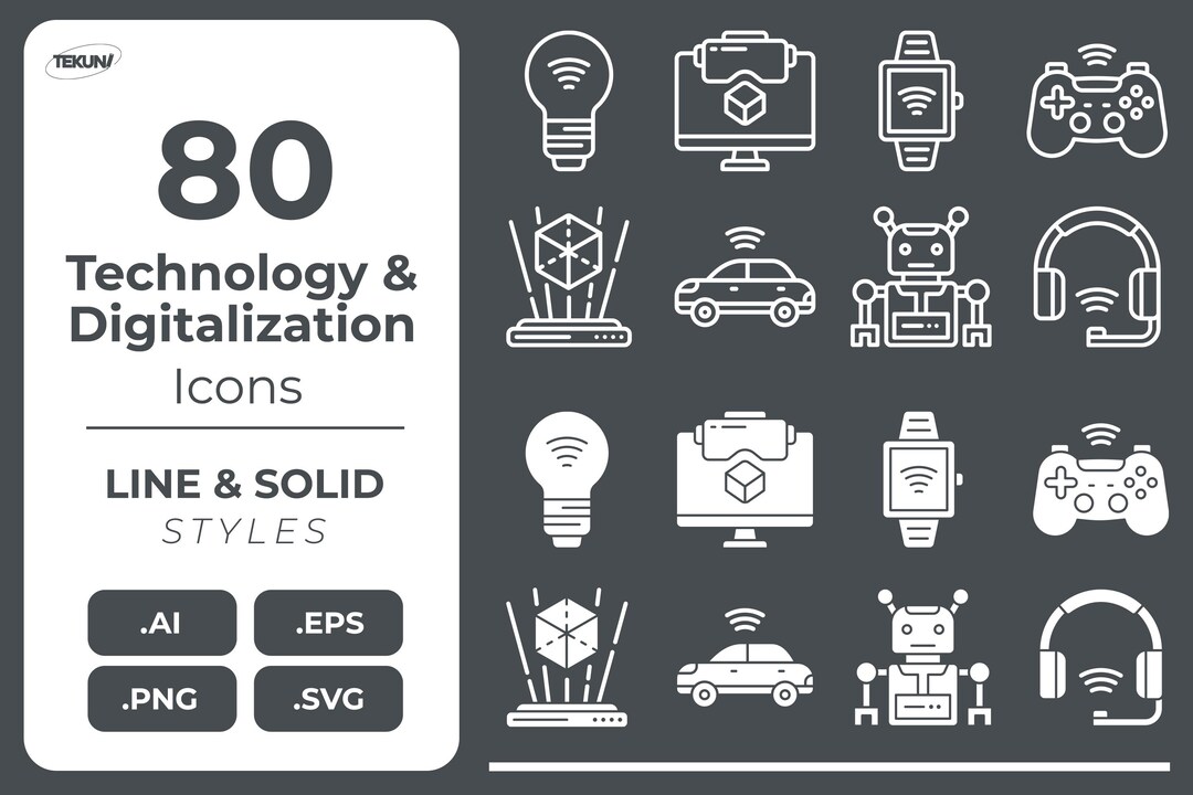 Technology and Digitalization Icons, Tech SVG Icon Pack - Etsy
