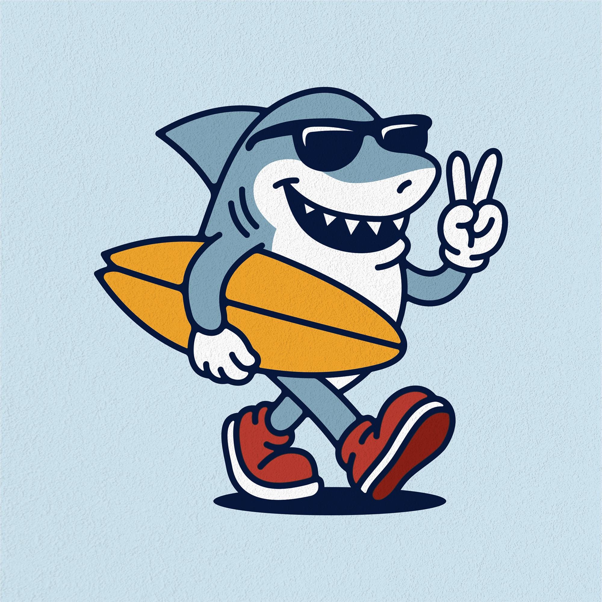 Shark Cartoon Character Illustration, Retro Mascot - Instant Download ...