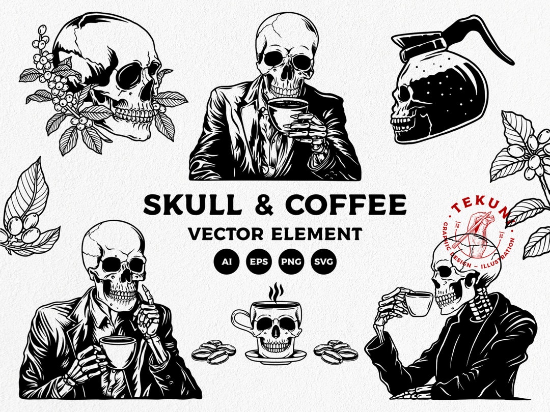 Skull and Coffee Vector Illustration Bundle - Instant Download - Etsy