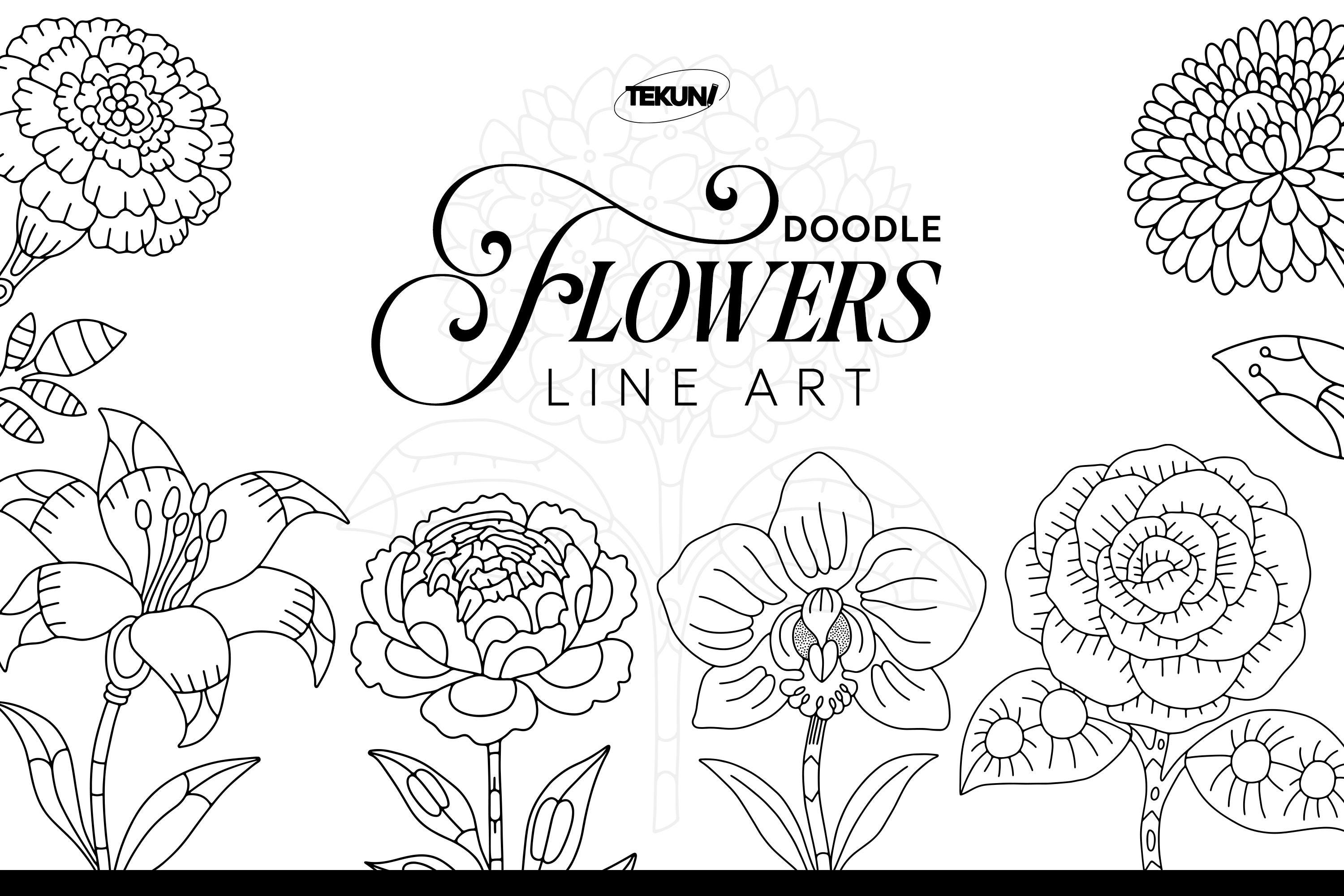 Doodle Flower SVG Line Art Bundle, Botanical Floral Illustrations for ...