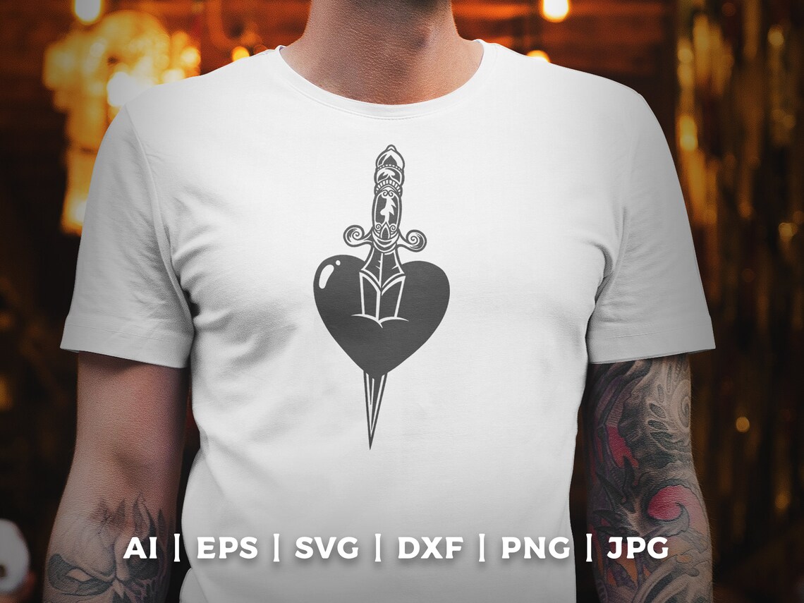 Heart and Dagger SVG, Old School Tattoo Design, Heart and Dagger Vector ...