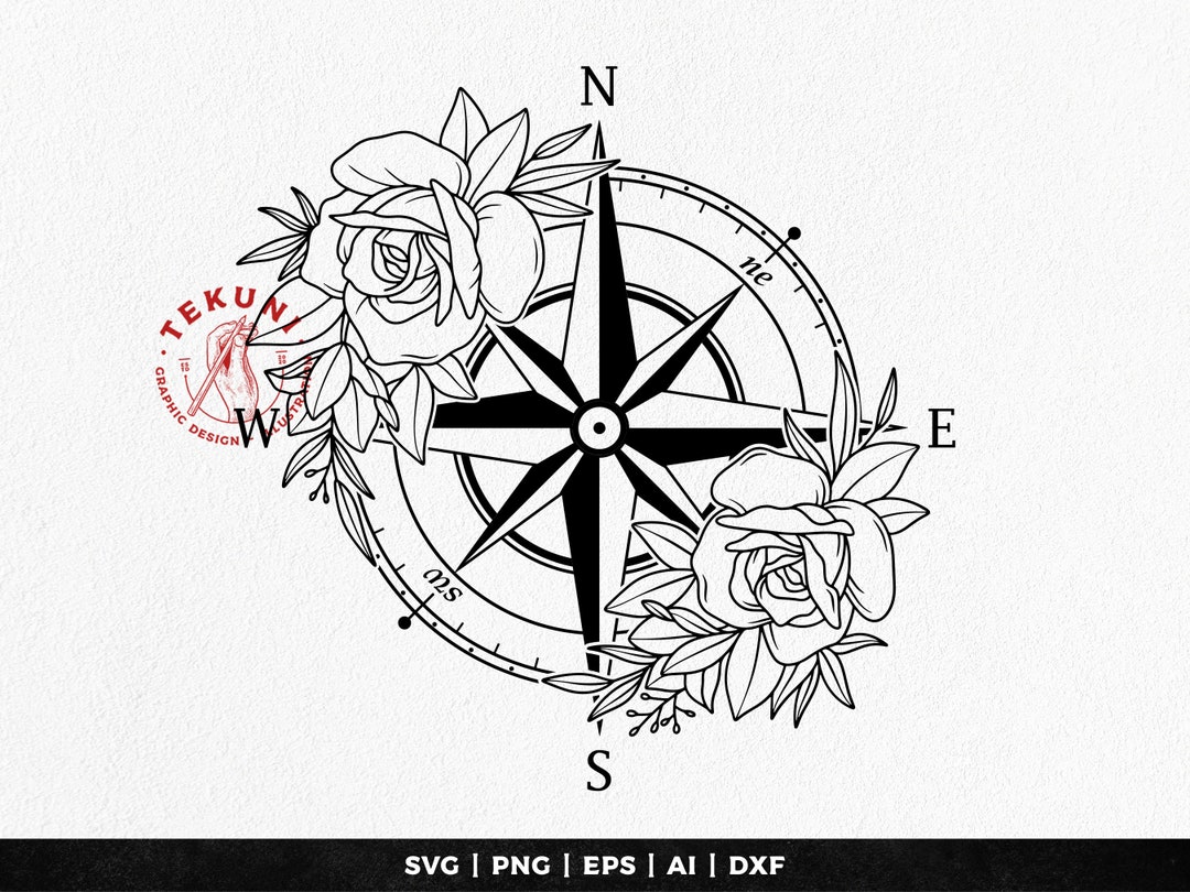 Floral Compass SVG, Wind Rose Png - Instant Download - Etsy