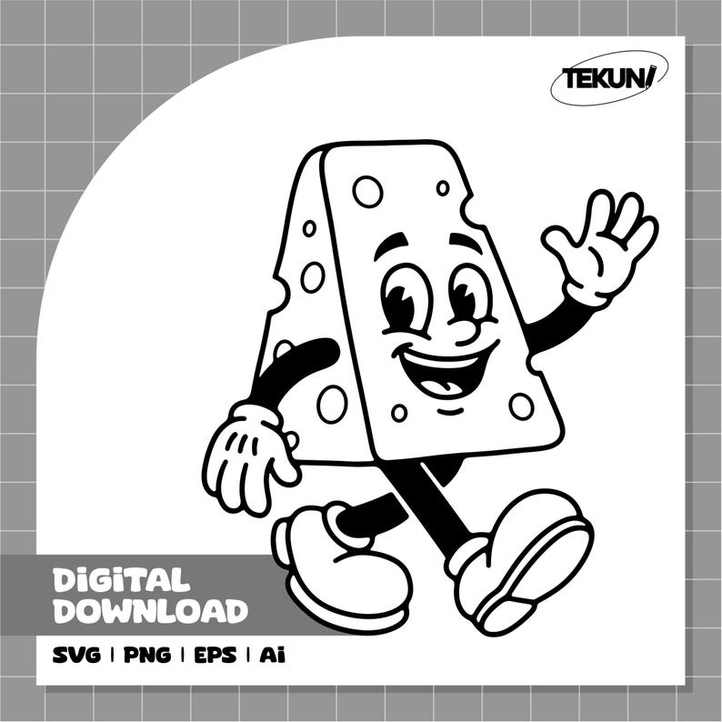 Retro Cheese Mascot SVG: Funny Cartoon Clipart (digital Download - Etsy