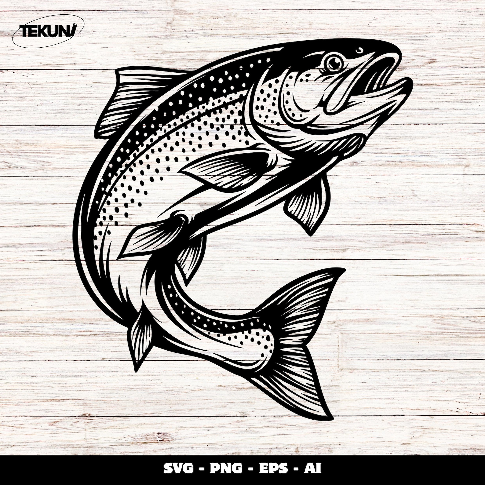 Jumping Rainbow Trout SVG: Fish Silhouette Cut File (digital Download ...