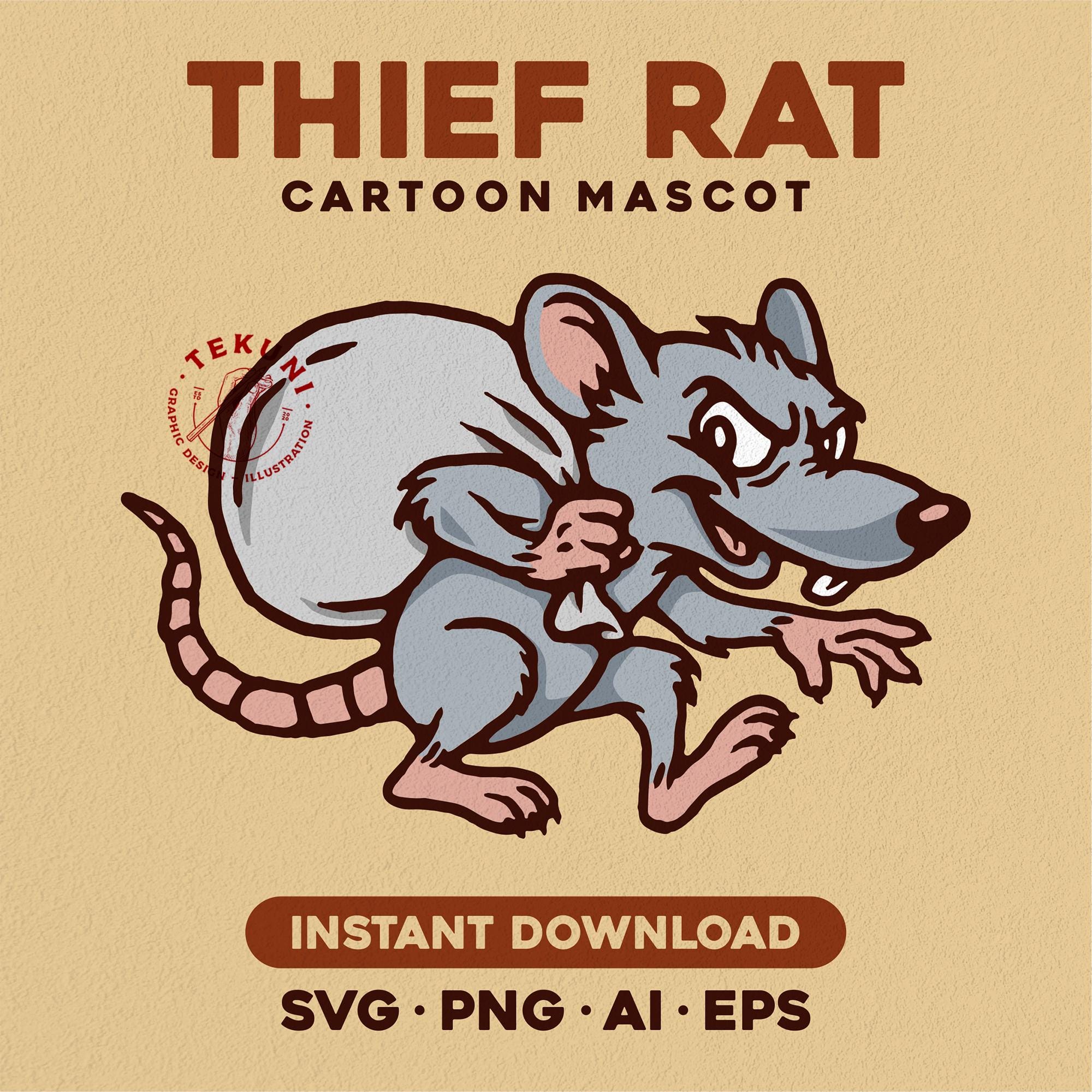 Thief Rat Cartoon Mascot | Vintage Sneaky Rodent Clipart | Instant ...