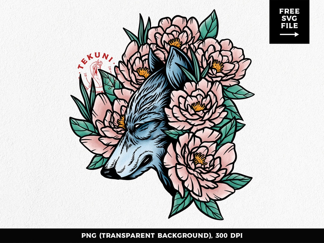 Wolf With Flowers PNG Floral Wolf SVG Wolf SVG Instant - Etsy