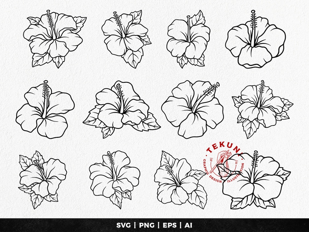 Set Of Hibiscus Svg Flower Svg Instant Download Etsy