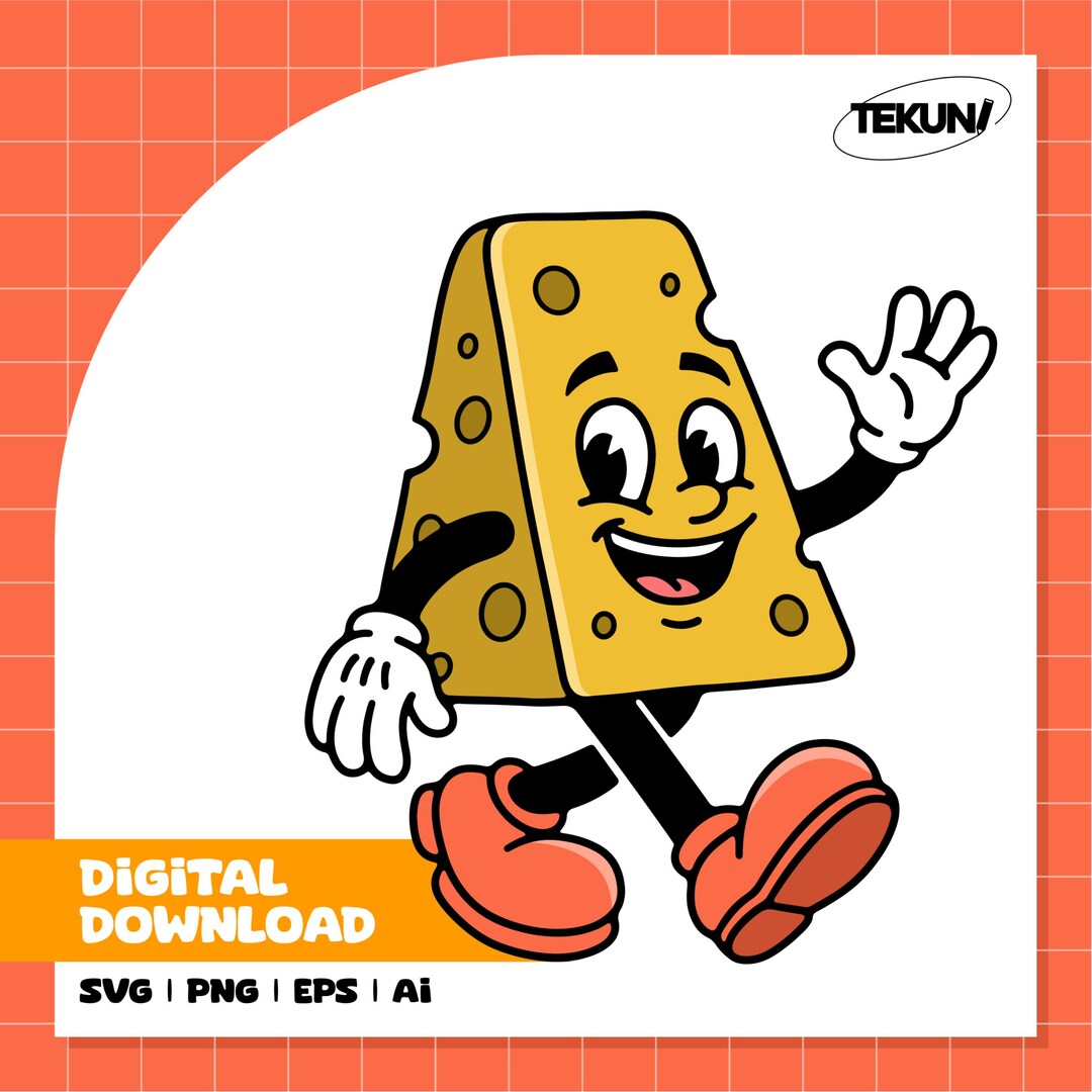 Retro Cheese Mascot SVG: Funny Cartoon Clipart (digital Download - Etsy