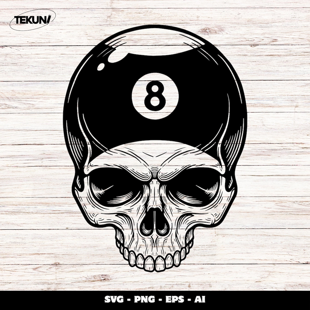 Skull 8 Ball SVG | Billiards Skull Clipart PNG | Pool Ball Head Tattoo ...