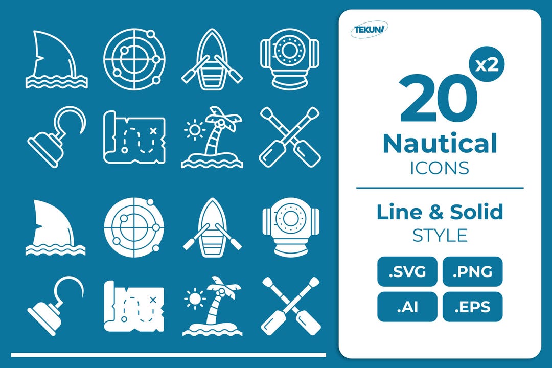 Nautical Icons SVG, Ocean & Sea Outline and Solid Icon Pack - Instant ...