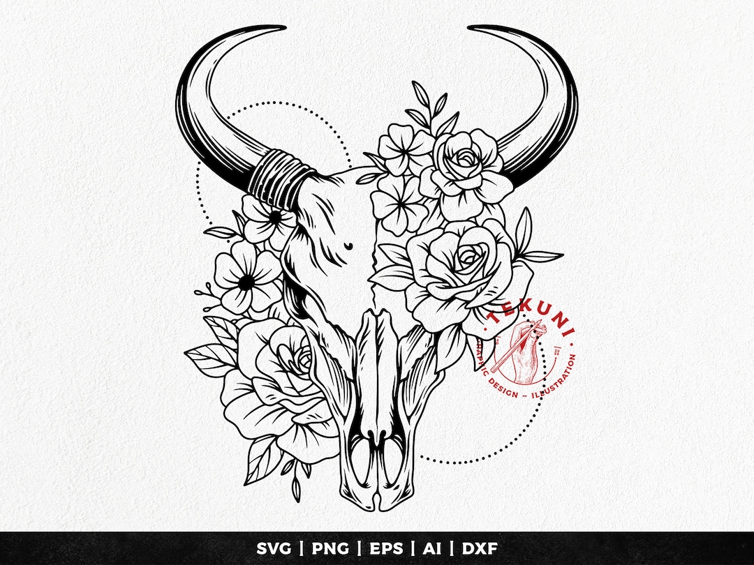 Floral Bull Skull SVG: Western Style Design (digital Download) - Etsy