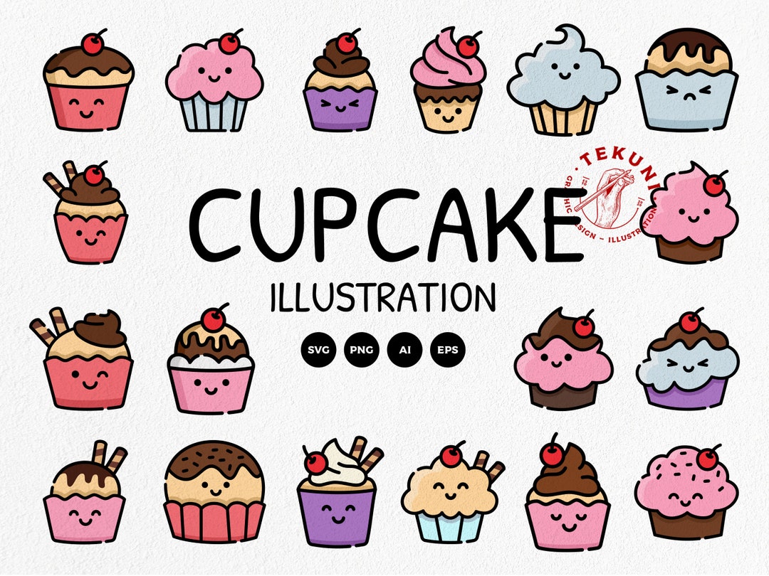 Cupcake Clipart Kawaii Bundle - Instant Download - Etsy