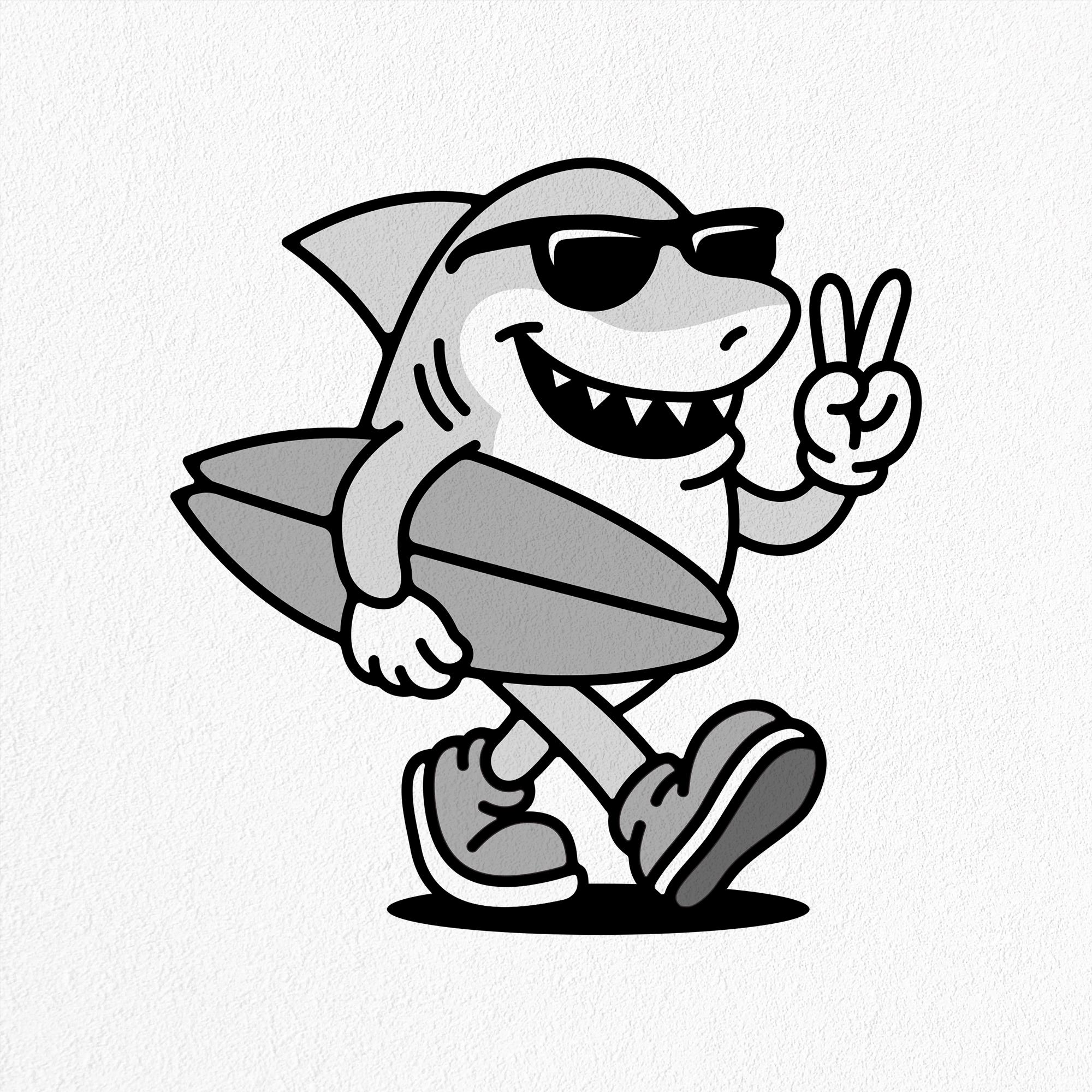 Shark Cartoon Character Illustration, Retro Mascot - Instant Download ...