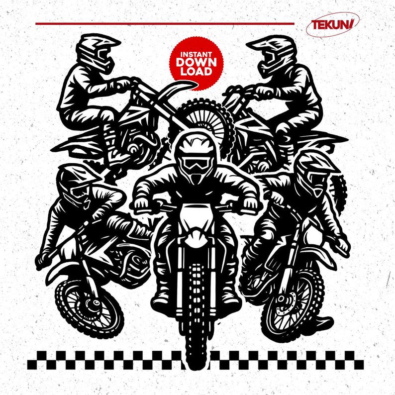 Motocross SVG Bundle, Dirt Bike Rider Clipart, Linocut Style (digital ...