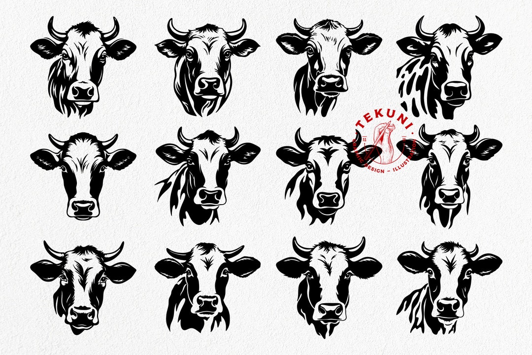 Cow Head Svg Bundle, Cow Silhouette, Cattle Svg - Instant Download - Etsy
