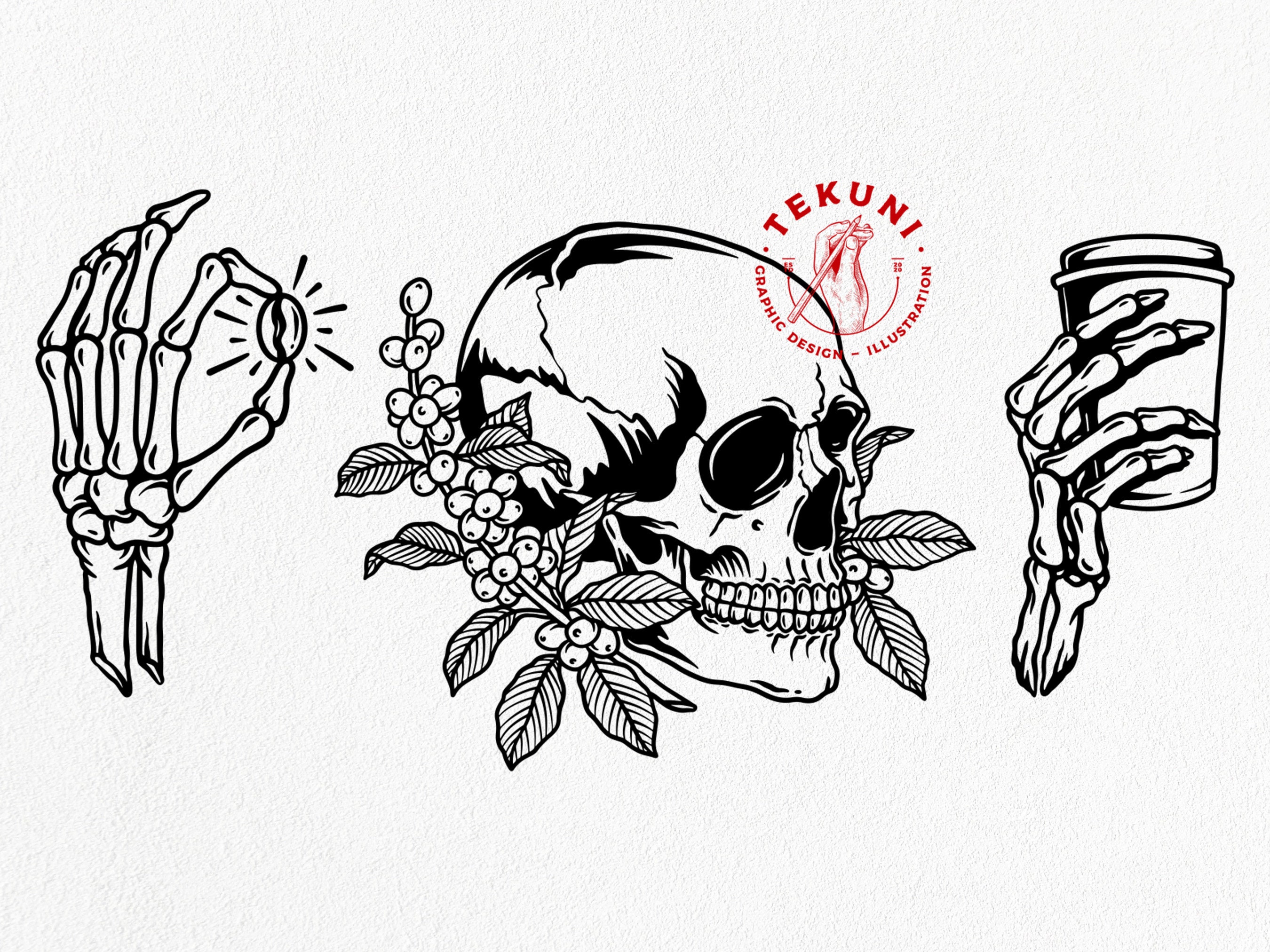 Skull and Coffee Vector Illustration Bundle - Instant Download - Etsy