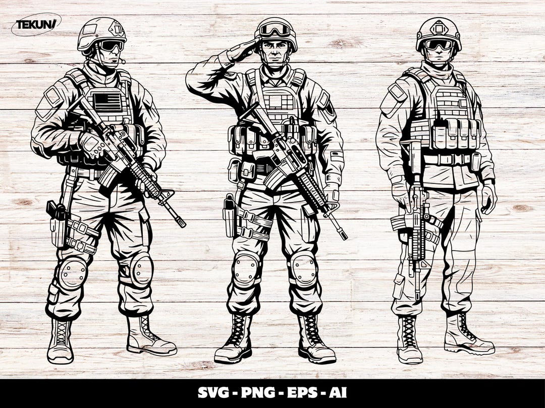 Tactical Soldier SVG Bundle, Armed Soldier Illustration, Combat ...