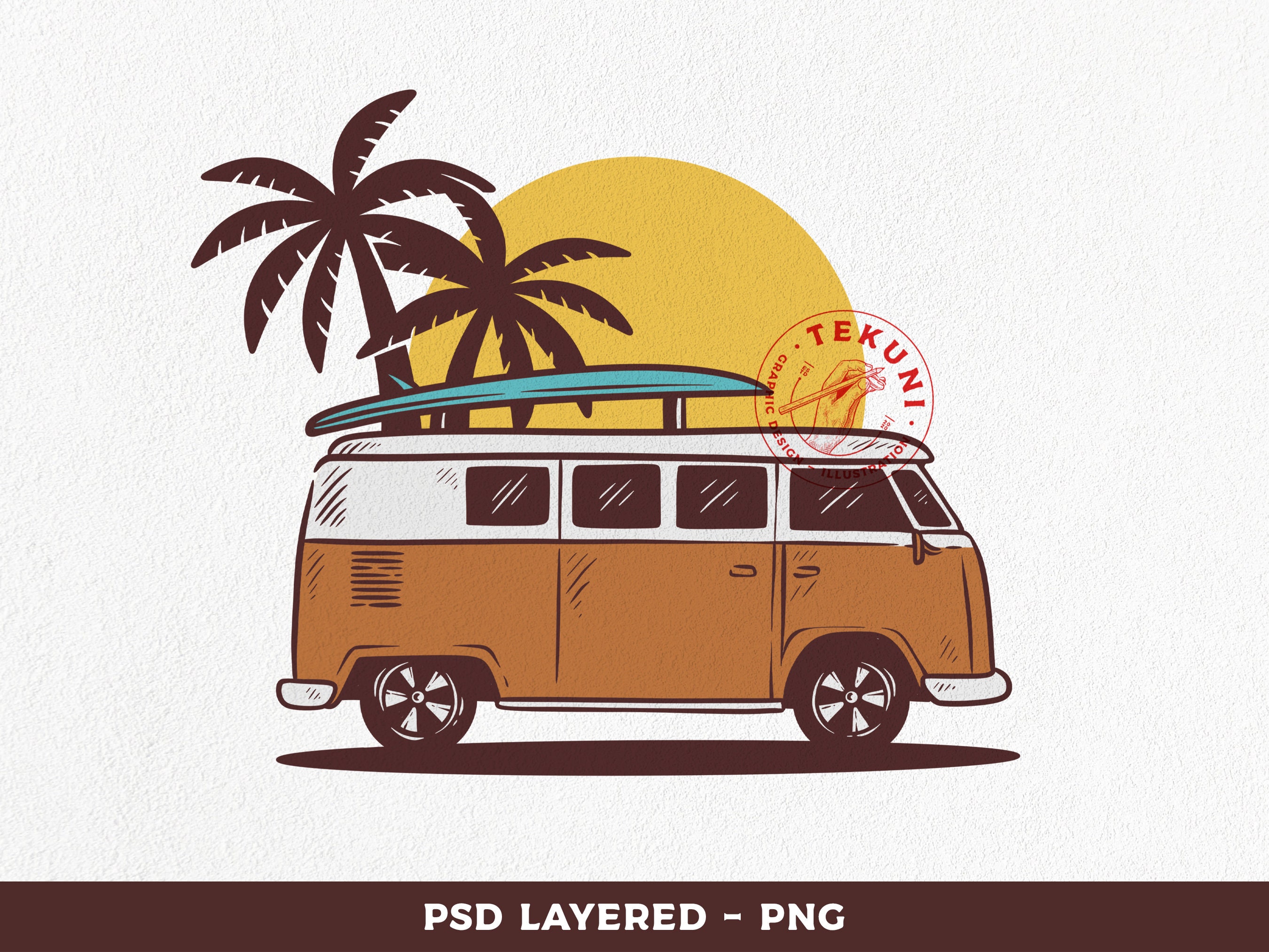 Surfing Van Summer Vibes Surfing Psd Layered Instant - Etsy