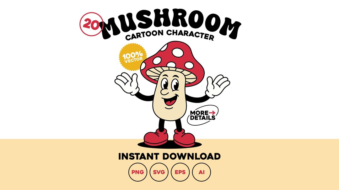 Retro Mushroom Cartoon Clipart: Vintage Toadstool Graphics (digital ...