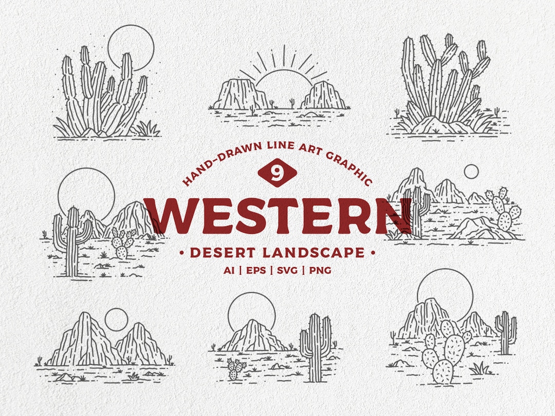 Western Desert Landscape Line Art Vector (digital Download) - Etsy