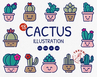 Cute Cactus PNG Clipart Cacti PNG Bundle Kawaii Cactus Cricut Cutting ...