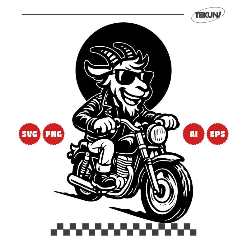 Goat Biker Motorcycle Design: Retro Cartoon Animal Art (digital ...
