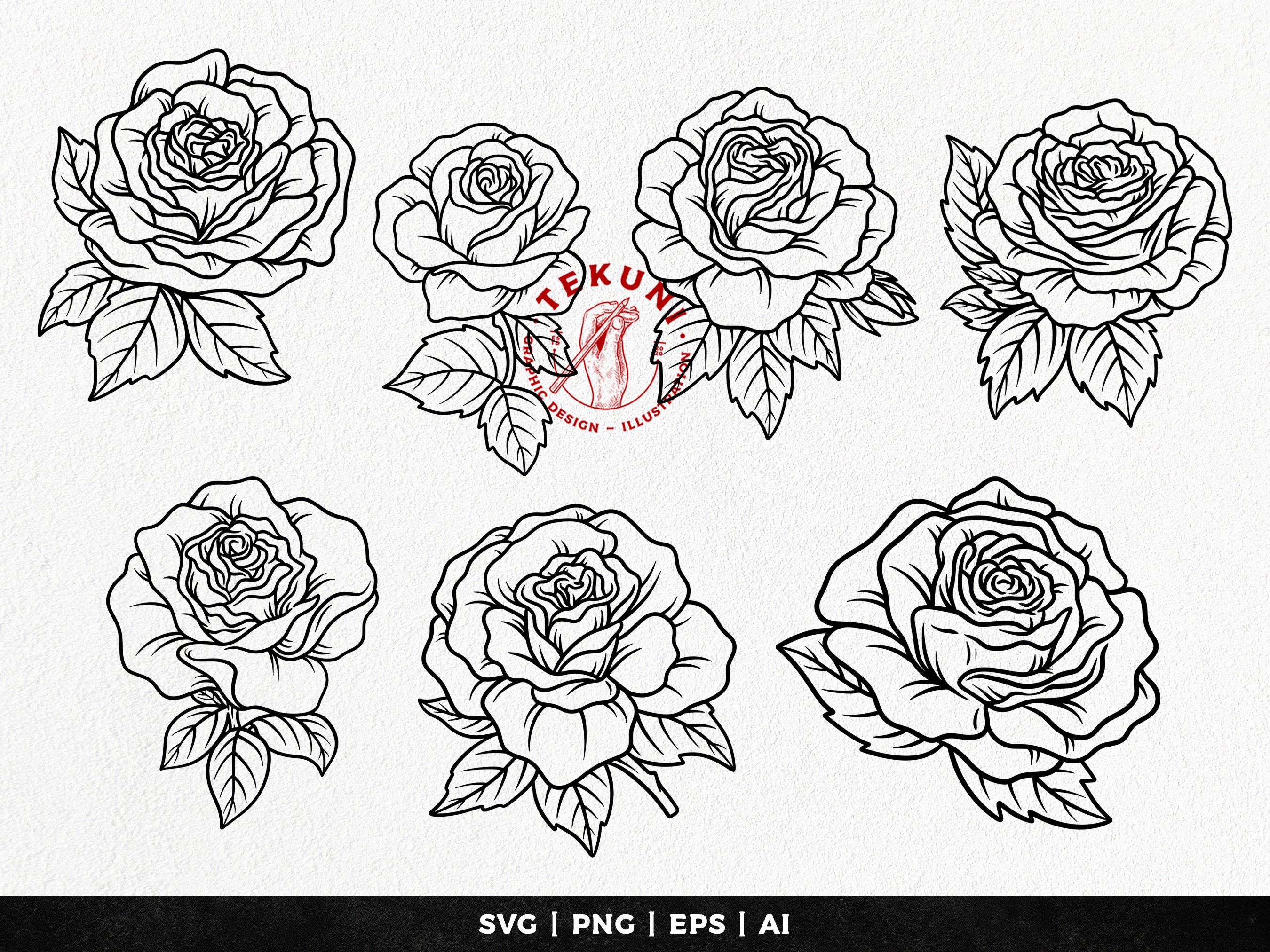 Set of Rose Svg Line Art Instant Download - Etsy