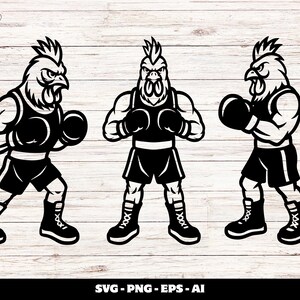 Chicken Boxer SVG: Rooster Boxing Clipart, Muscle Chicken Cut File ...