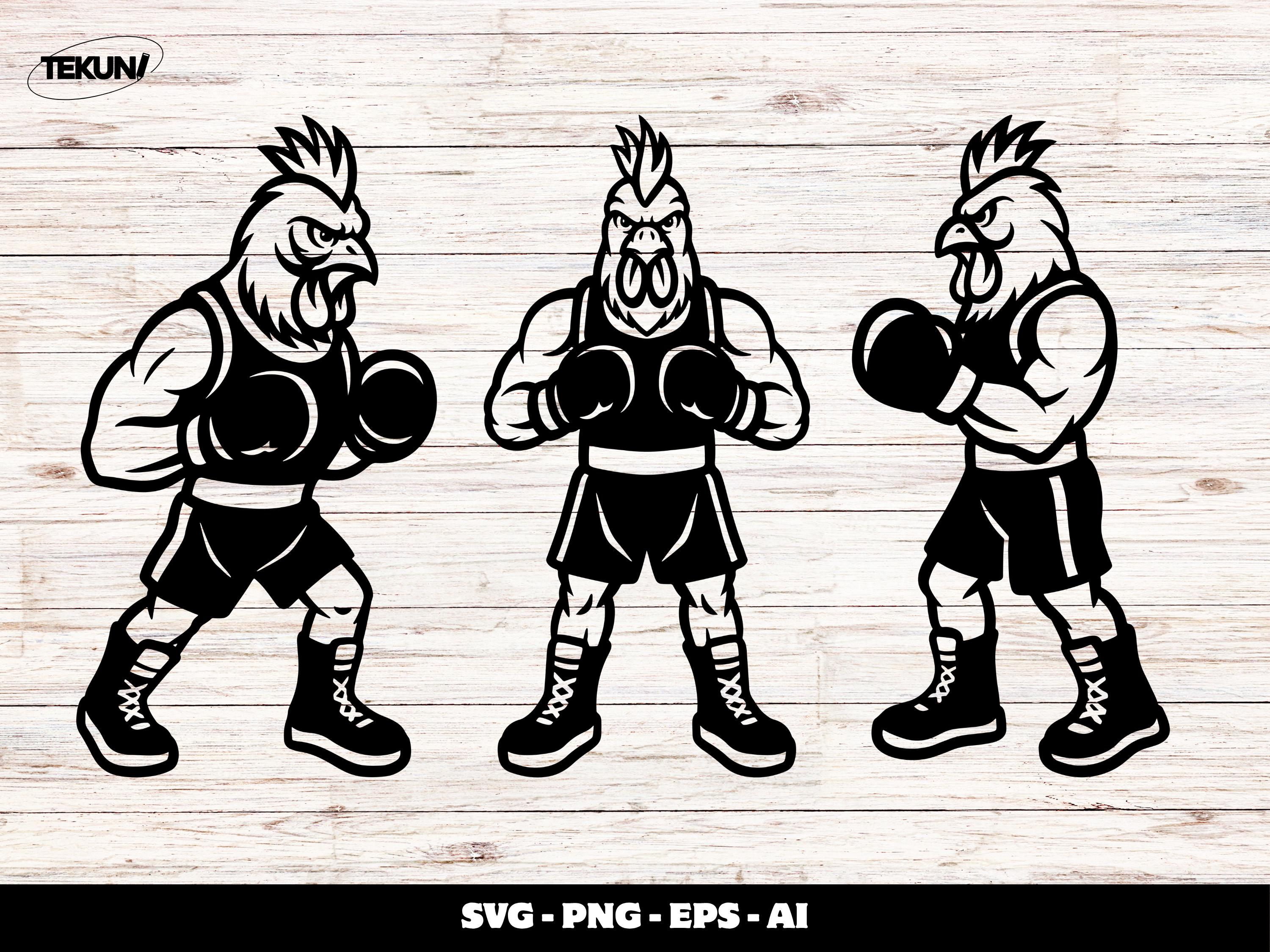 Chicken Boxer SVG: Rooster Boxing Clipart, Muscle Chicken Cut File ...