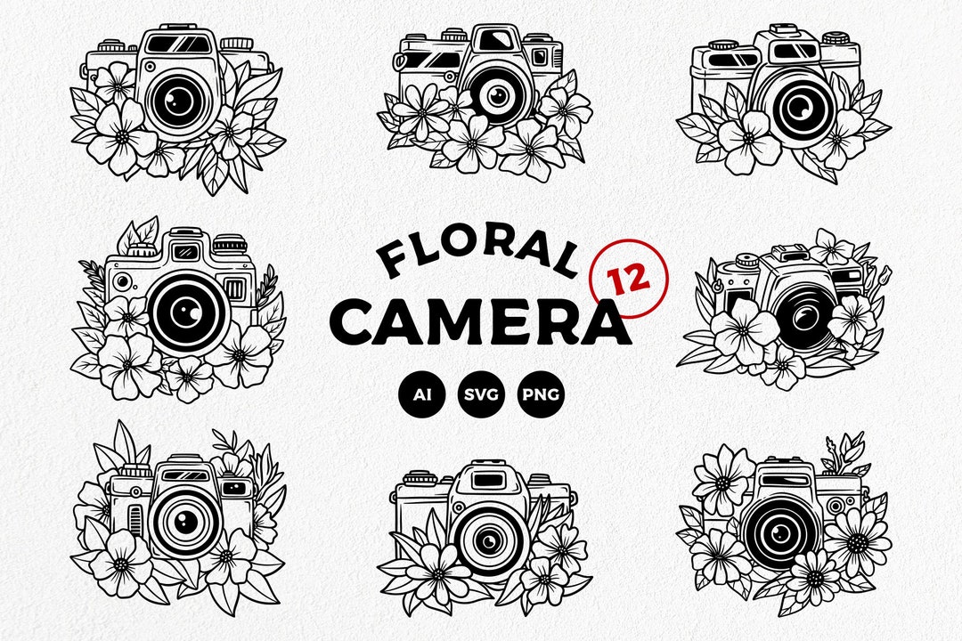 Floral Camera Svg Bundle, Camera With Flowers Svg - Instant Download - Etsy