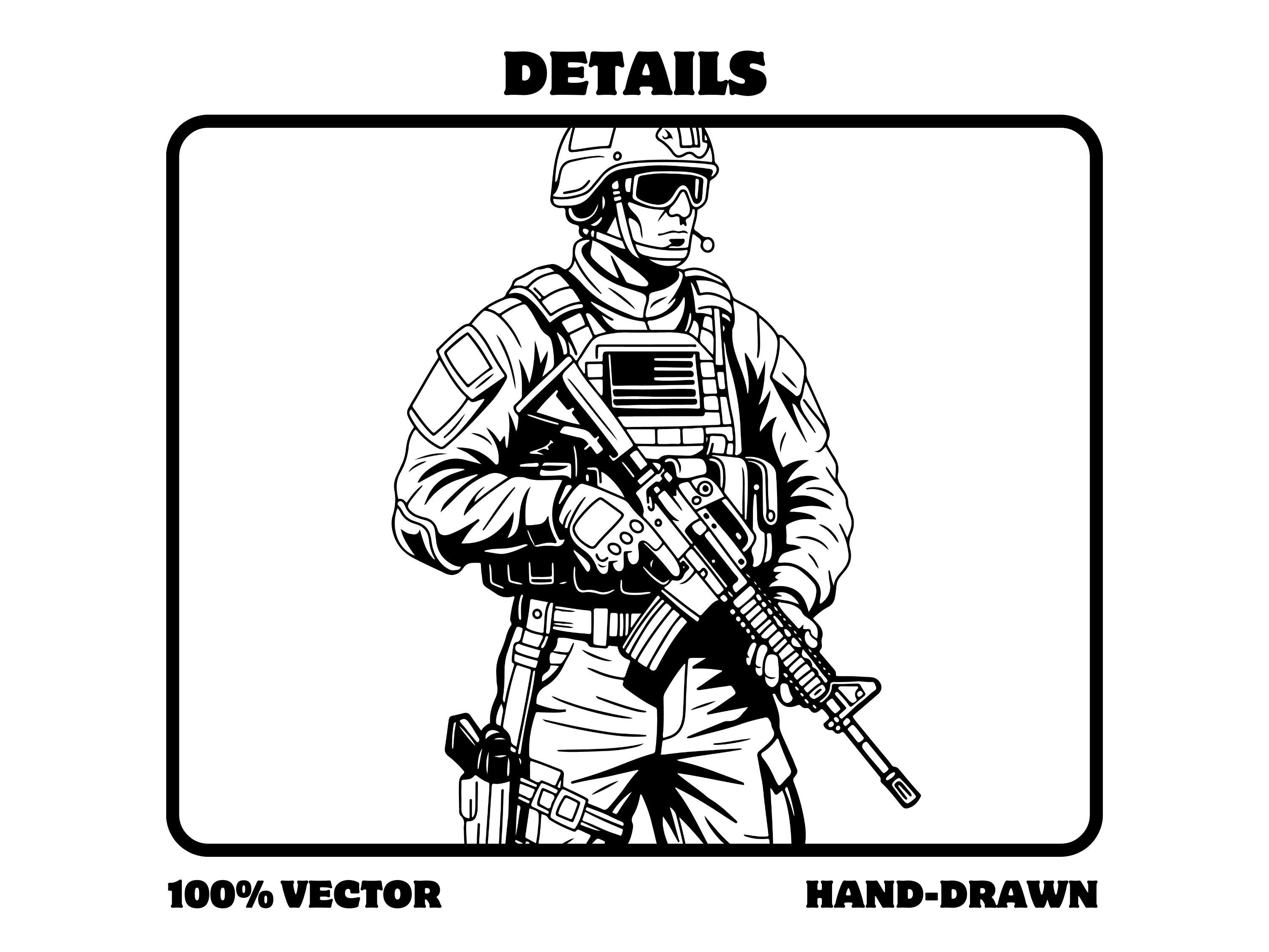 Tactical Soldier SVG Bundle, Armed Soldier Illustration, Combat ...
