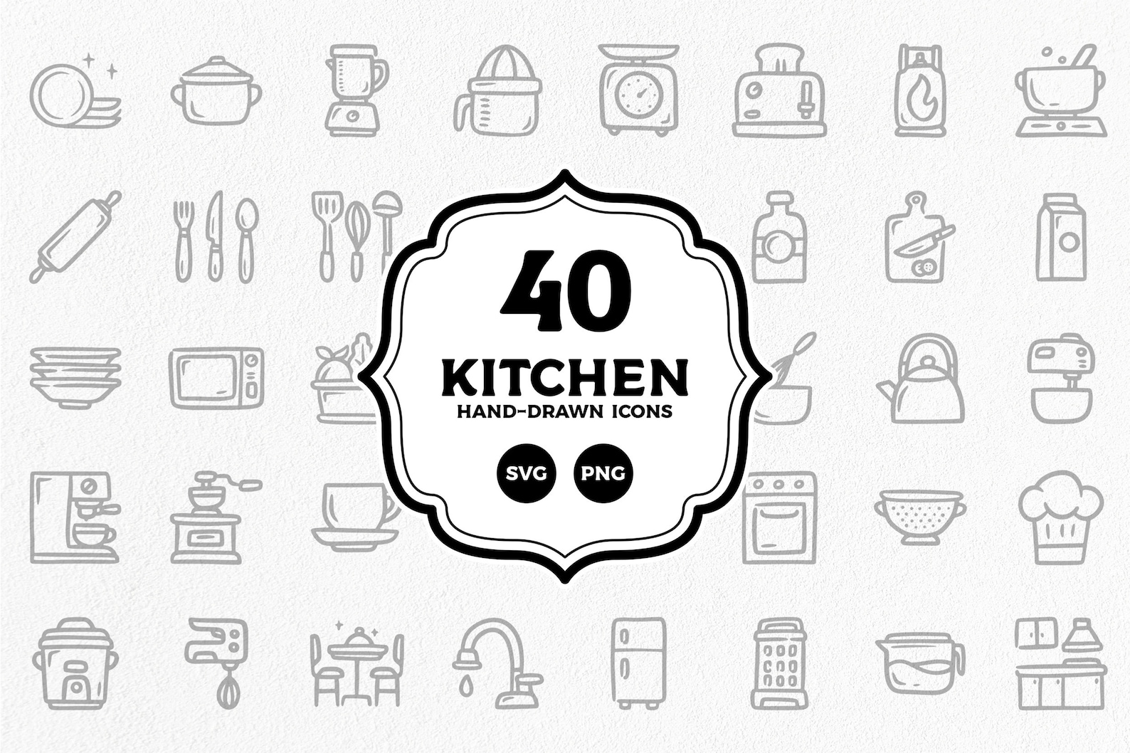 Kitchen Icons, Doodle Hand-drawn Illustration SVG, PNG - Instant ...
