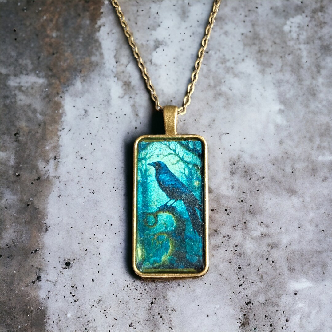 Rectangular Raven and Forest Medallion - Etsy