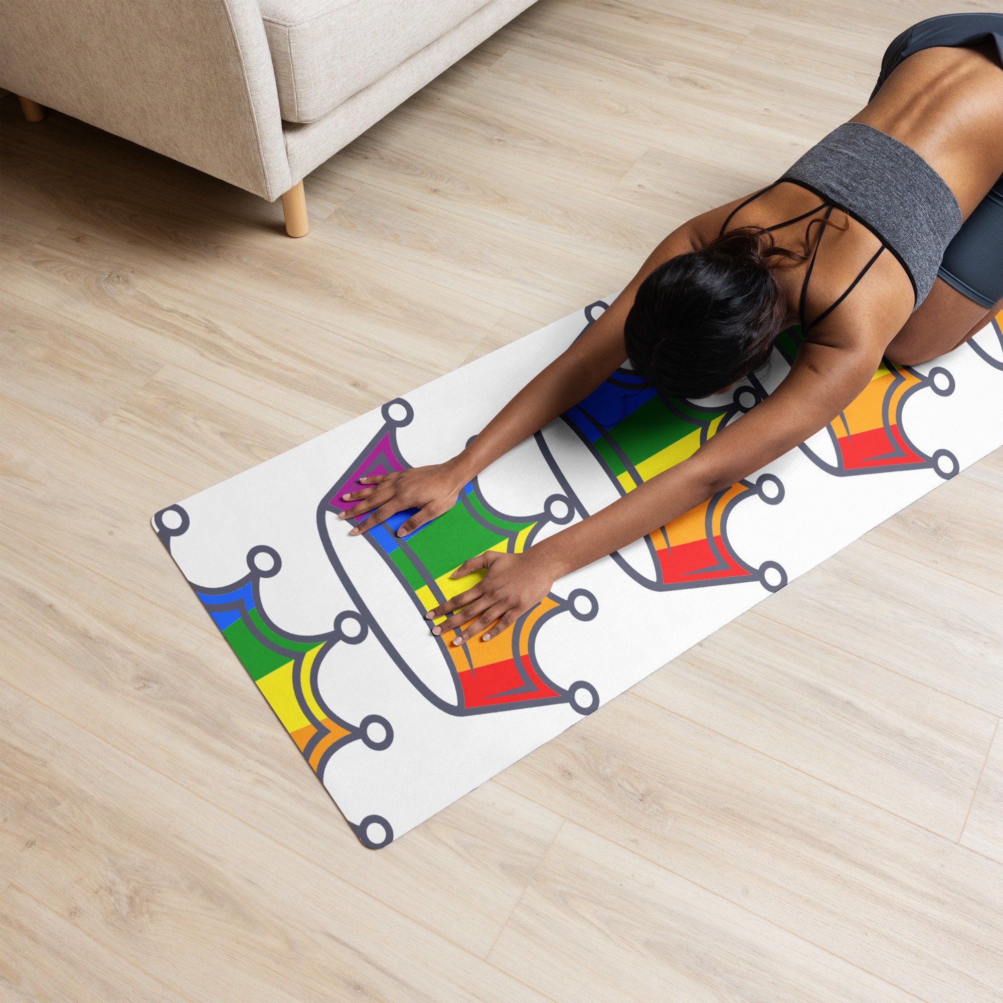 Inspirational Yoga Mat Rainbow Crown, Easy Strap Carrier, 24 X 68, Anti ...