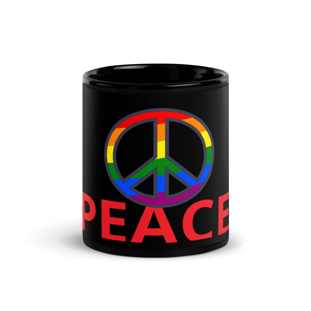 Black Glossy Peace Mug, Home and Living, 11 Oz, 15 Oz, Ceramic Mugs ...