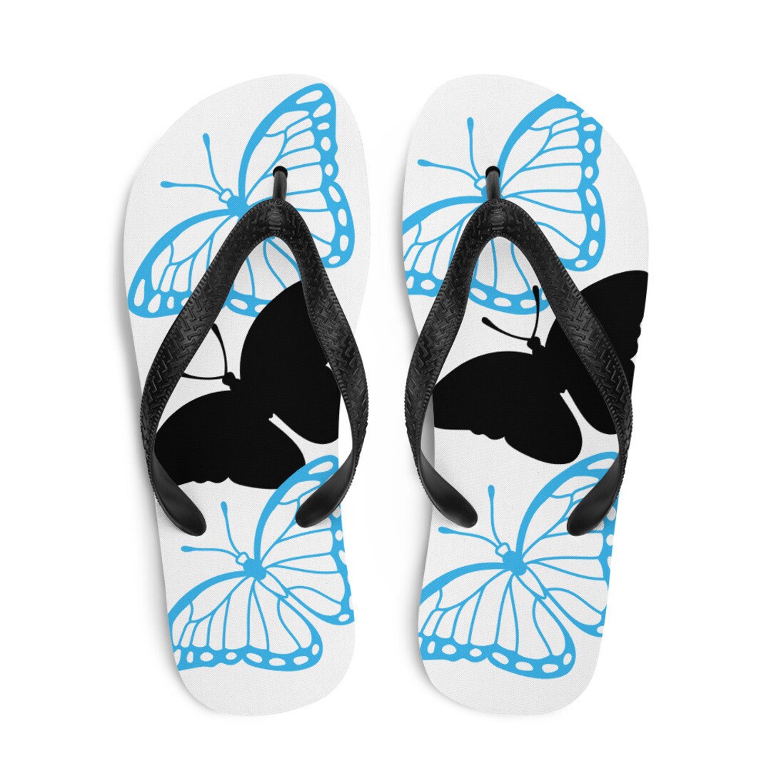 Blue Butterfly Flip Flop, Custom Inspirational Women Shoe Sandals ...