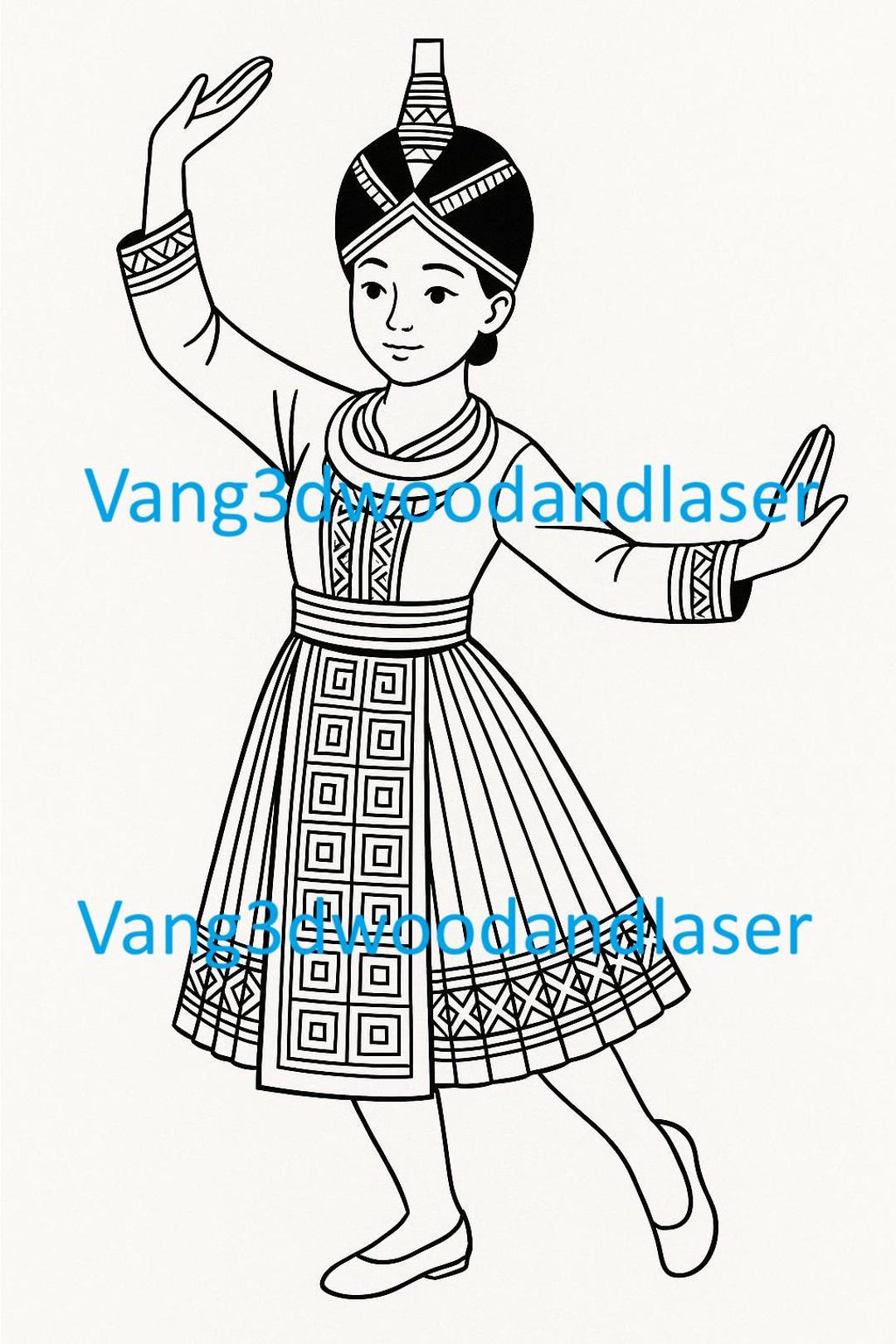 Hmong Young Dancer Line Art Images JPG, PNG. 4 Pack Bundle. - Etsy