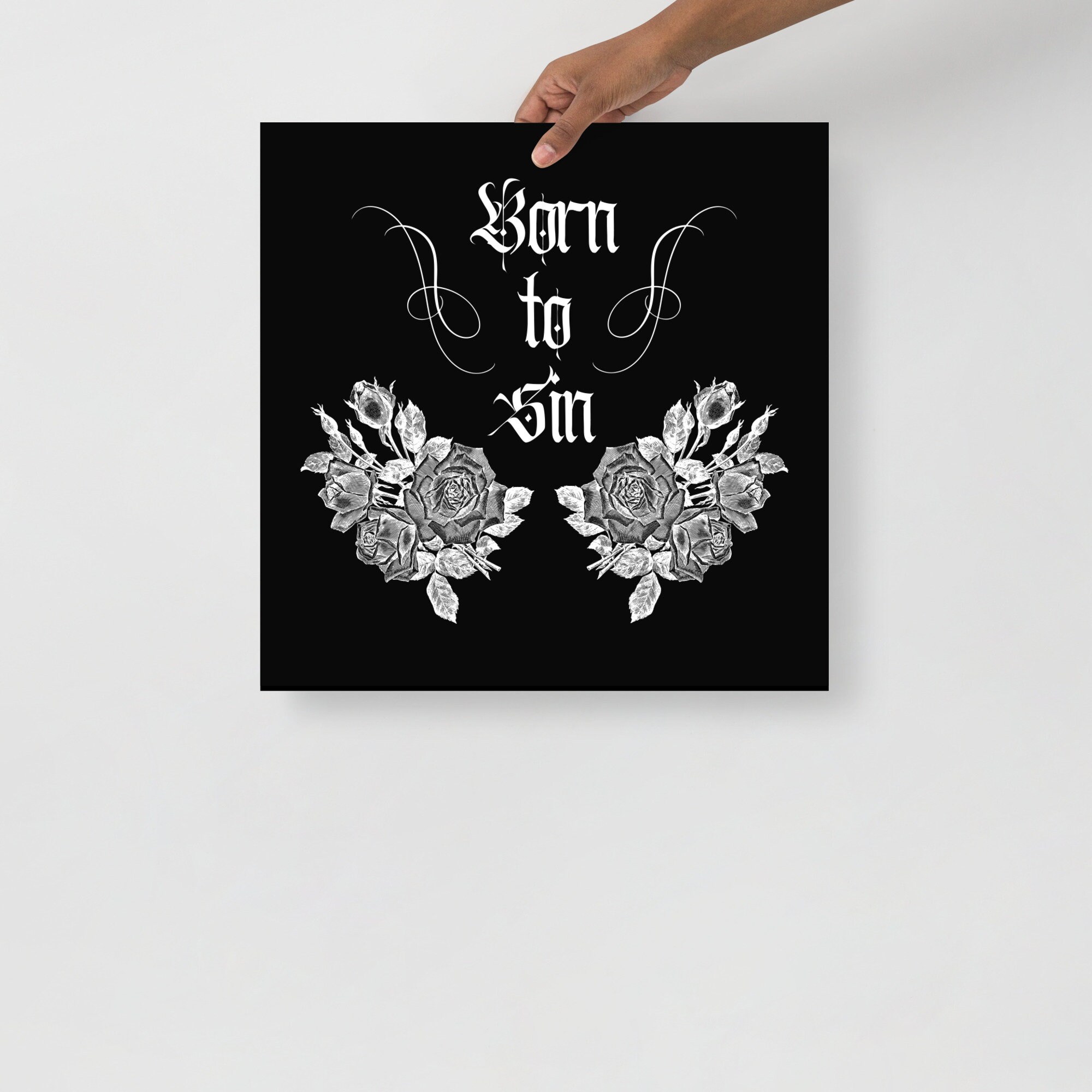 BORN TO SIN Flourish and Roses Typographic Bold Poster - Etsy