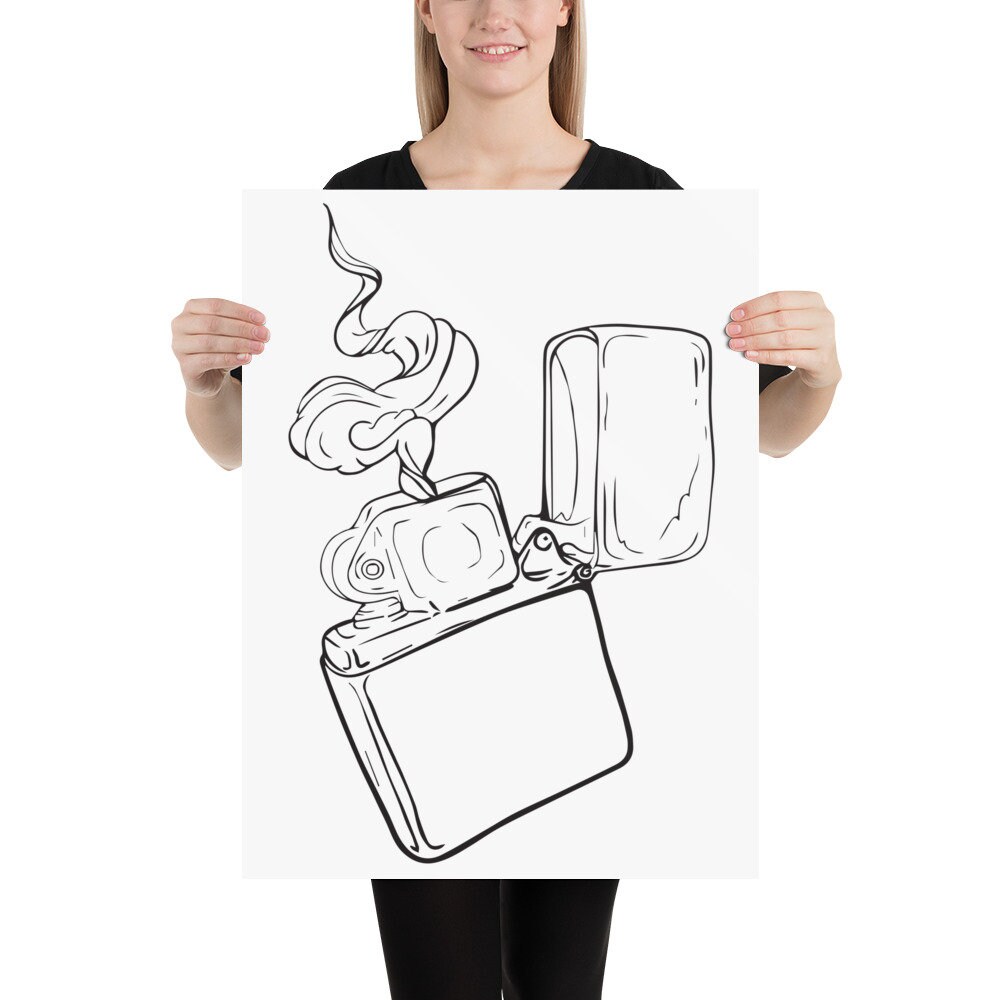 Zippo Lighter Smoking Line Drawing Simple Modern Minimalist - Etsy