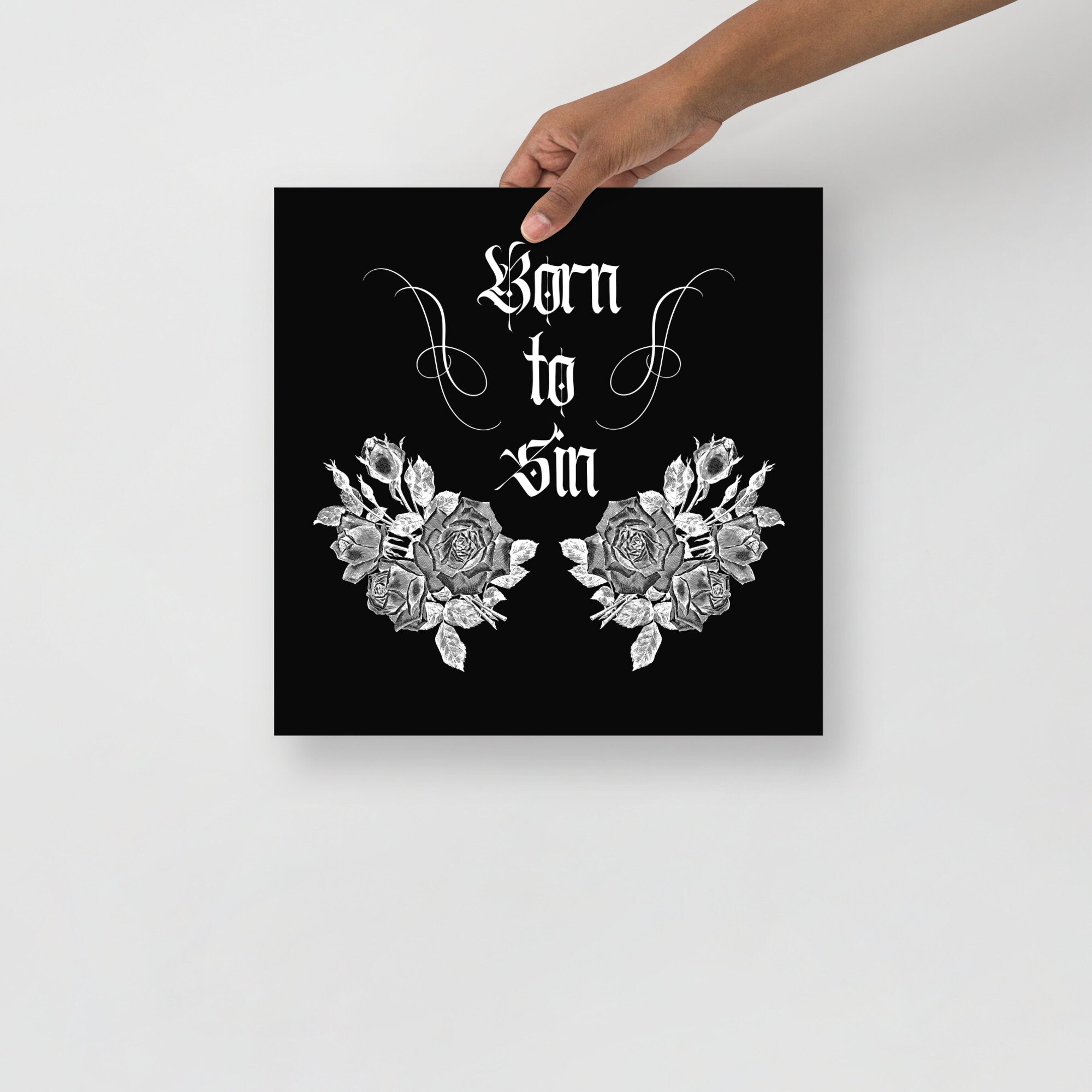 BORN TO SIN Flourish and Roses Typographic Bold Poster - Etsy