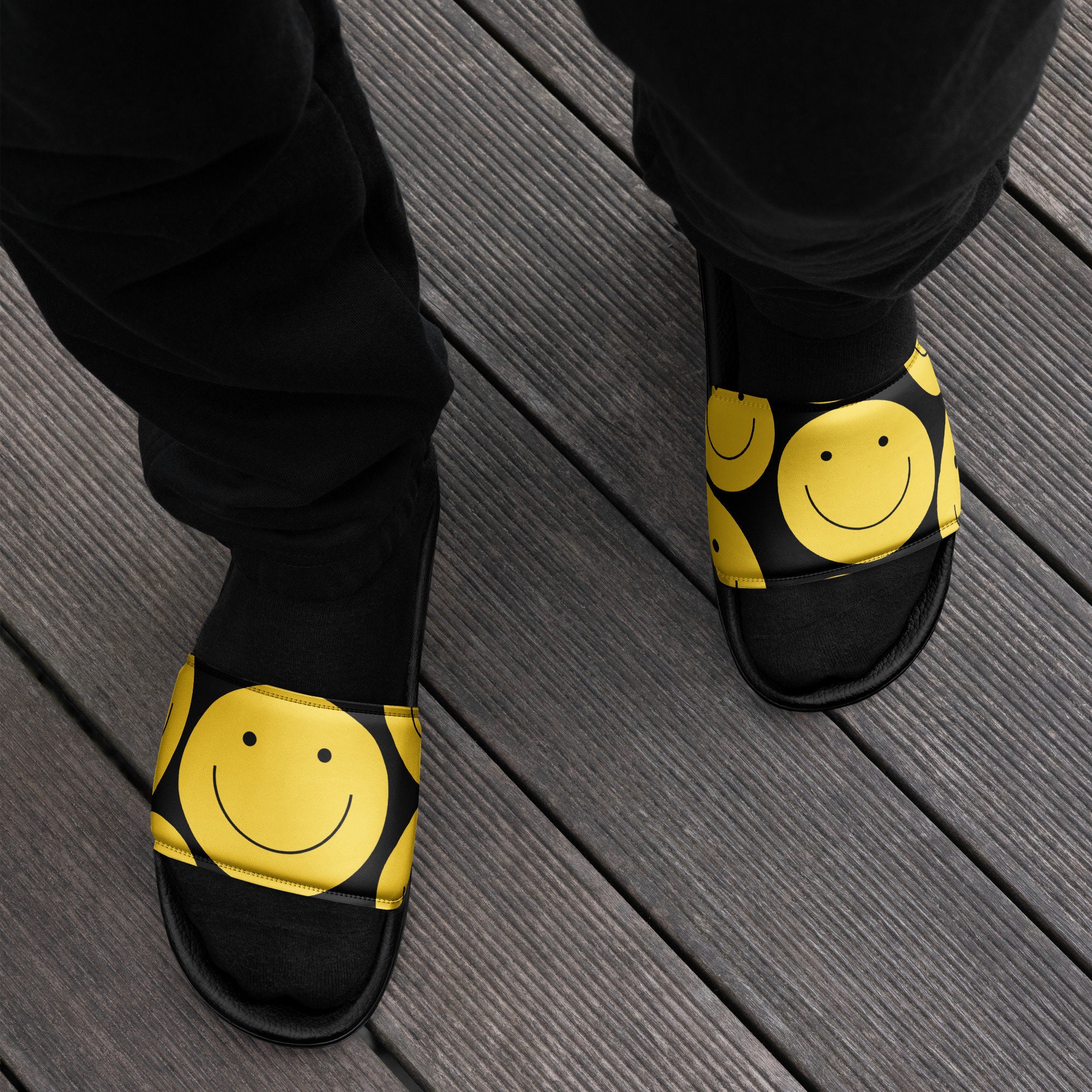HAPPY SMILEY FACE Mens Athletic Slides - Etsy