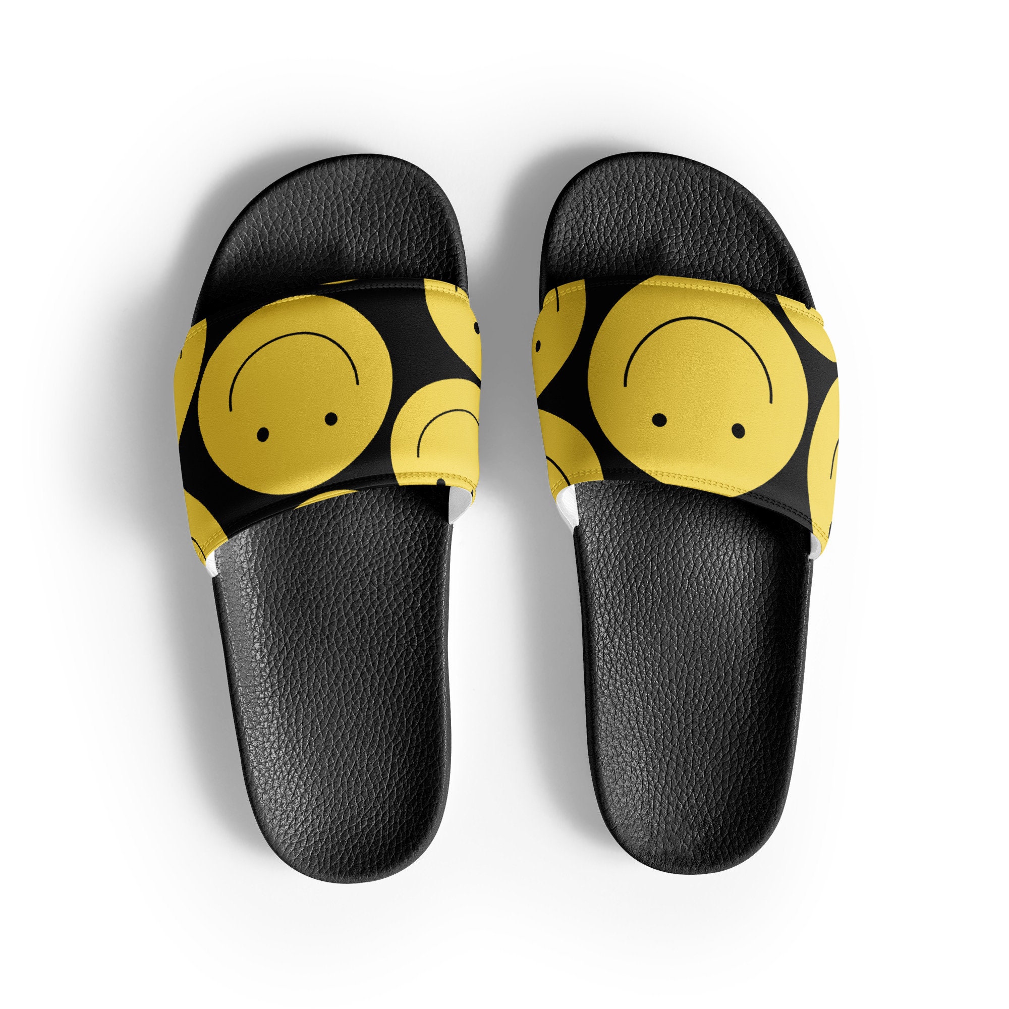 HAPPY SMILEY FACE Mens Athletic Slides - Etsy