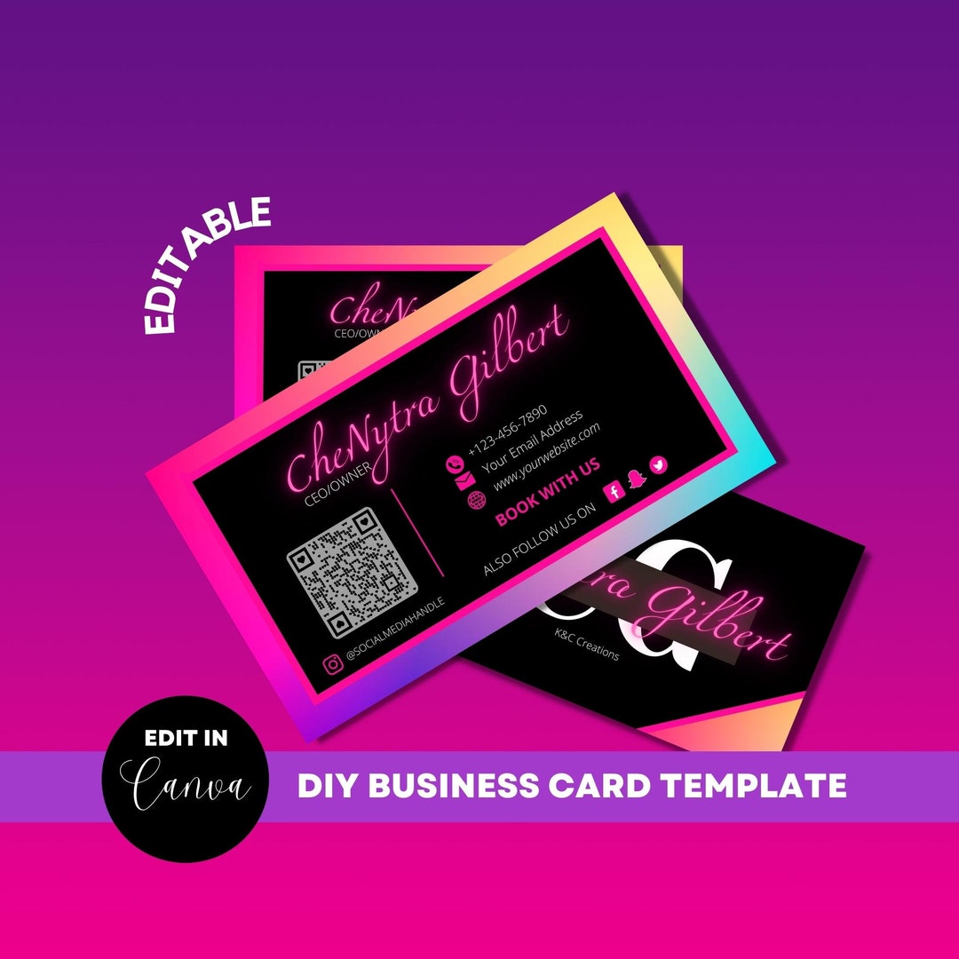 Editable QR Code Rainbow Business Card - Multi Color Business Card ...